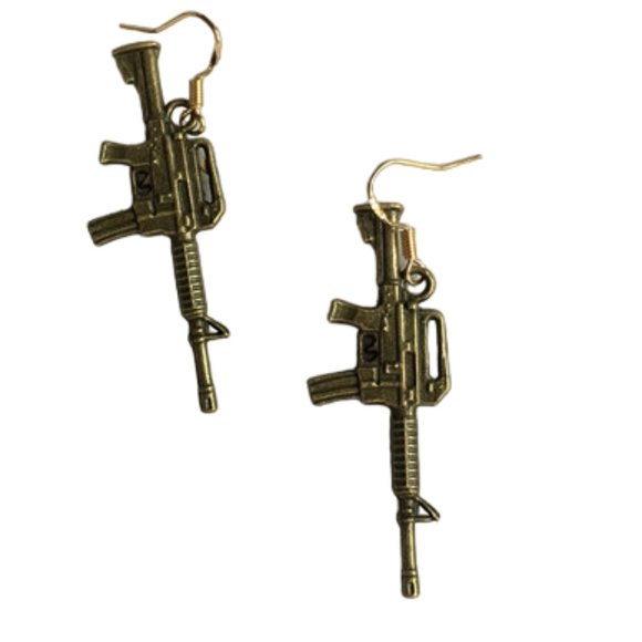 Jewelry | New Antique Bronze Dangle Auto Gun Military Militia Earrings ...